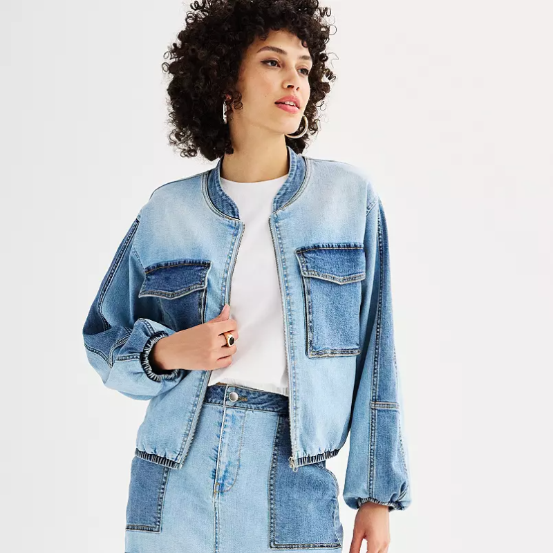 Women’s Trucker Zipper Denim Jacket In Blue - Virginia Leather Shop